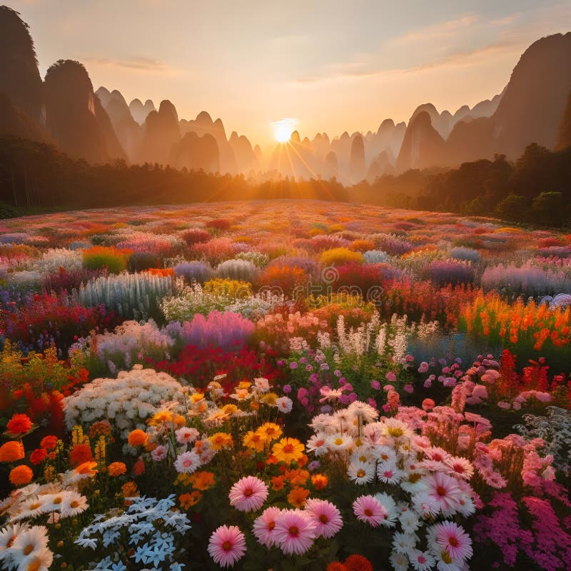 Image of a Field of Flowers with Various Species Arranged in an ...