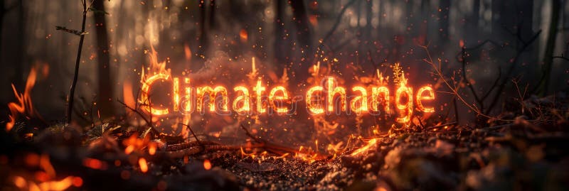 The Image is a Fiery Forest with the Words "climate Change" Written in ...