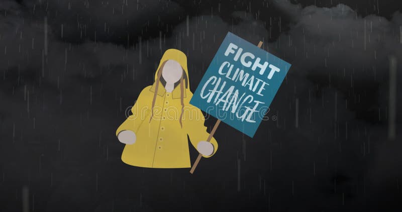 Image of Fight Climate Change Text Over Rain and Clouds Stock ...