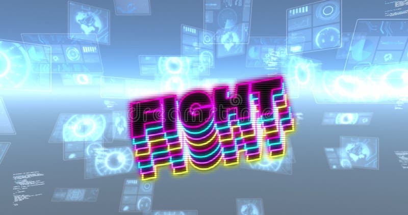 Image of Fight Text and Data Processing on Black Background Stock ...
