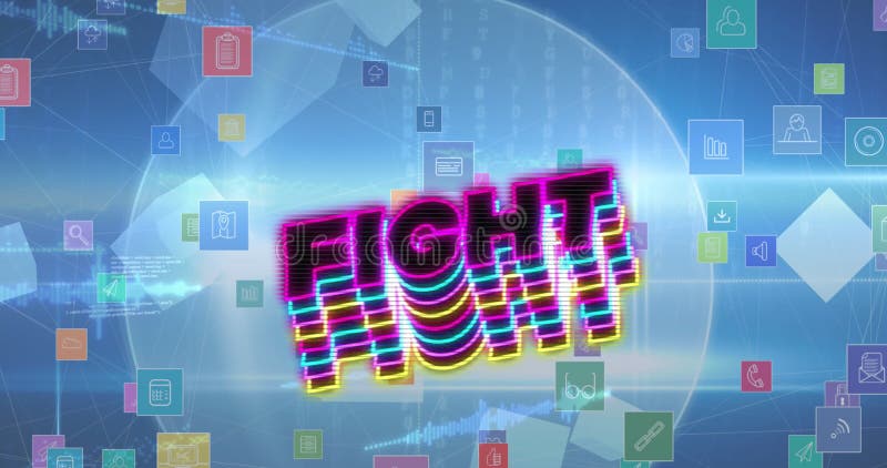 Image of Fight Text and Media Icons on Blue Background Stock ...