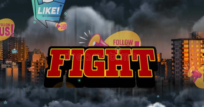 Image of Fight Text and Social Media Text Over Cityscape Stock Image ...