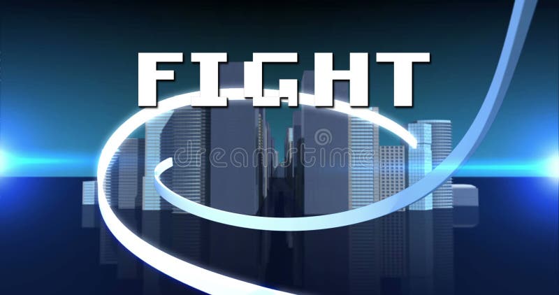 Image of Fight Text in White Letters Over Cityscape on Blue Background ...