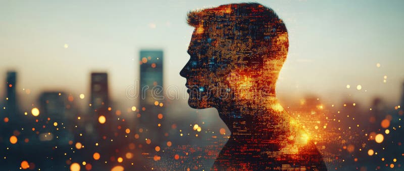 An Image of a Figure Pondering, Fragmented into Digital Blocks ...