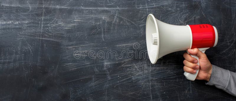 A Person is Standing in Front of a Blackboard Holding a Megaphone Stock ...