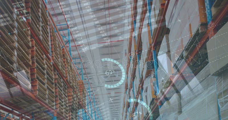Image of Financial Data and Graphs Over Warehouse Stock Photo - Image ...