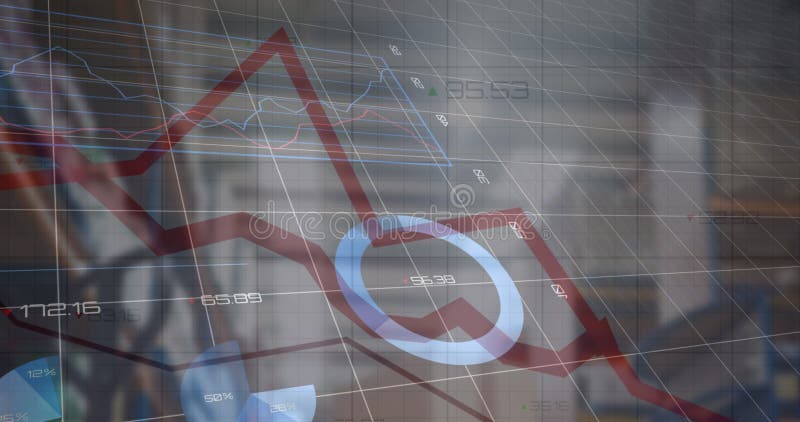 Image of Financial Data and Graphs Over Warehouse Stock Photo - Image ...