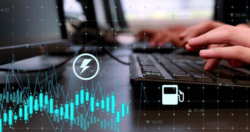 Image of Financial Data Processing with Icons Over Diverse Colleagues ...