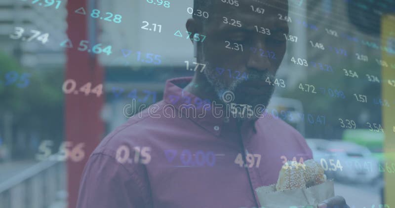 Image of Financial Data Processing Over African American Man Eating ...