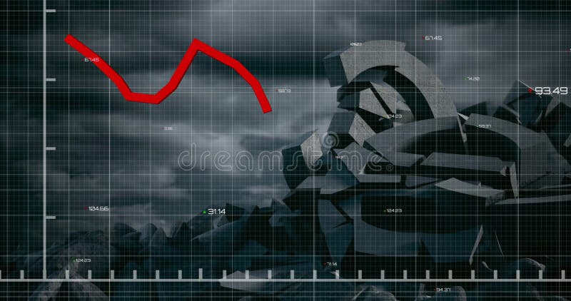 Image of Financial Data Processing Over Broken Euro Symbol and Sky with ...