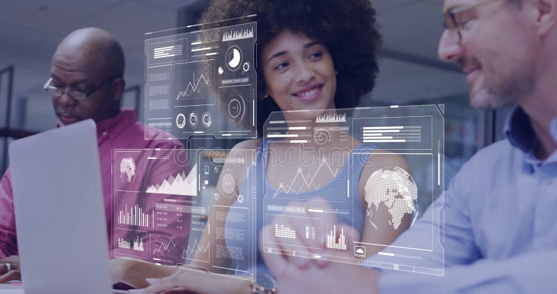 Image of Financial Data Processing Over Diverse Business People Working ...