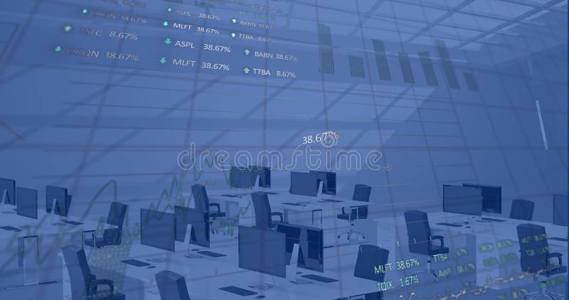 Image of Financial Data Processing Over Office with Computers on Desks ...