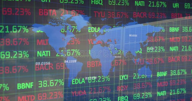 Image of Financial Data Processing Over and World Map Solar Panel Stock ...