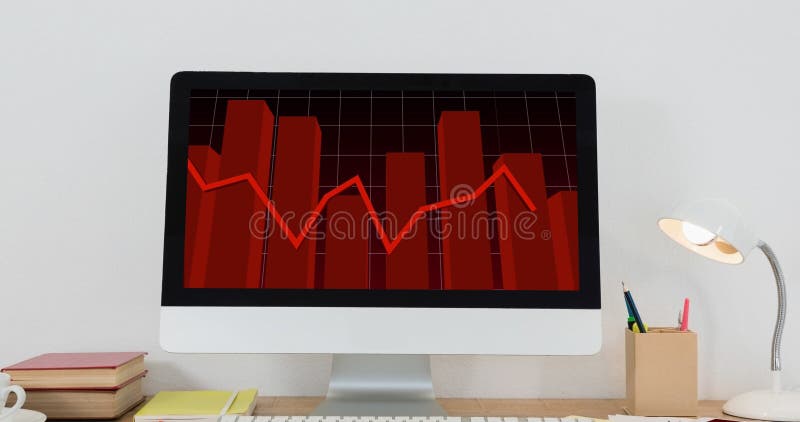 Image of Financial Data Processing with Red Line Over Computer Screen ...