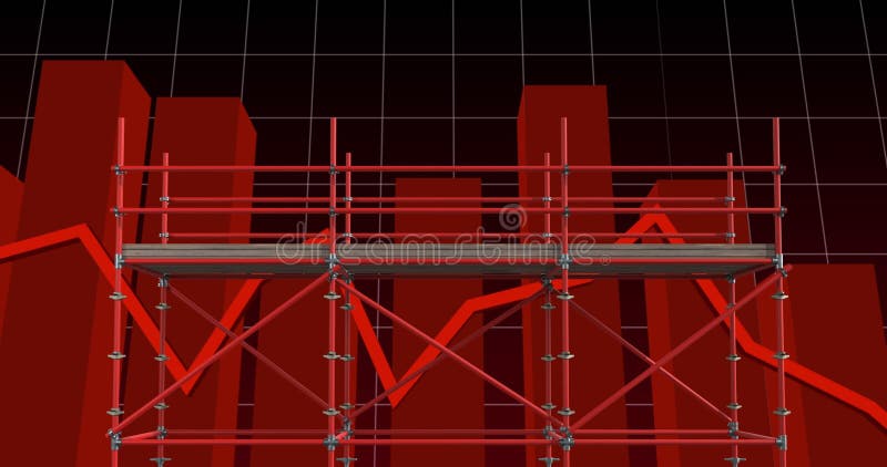 Image of Financial Data Processing and Red Statistics Over Scaffolding ...