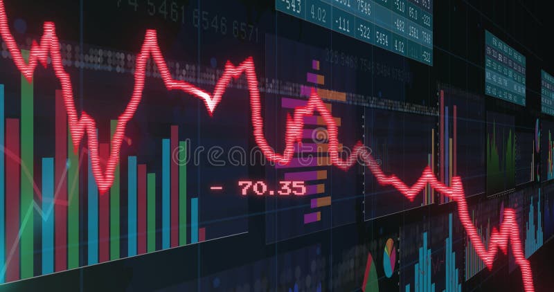 Image of Financial Data Processing and Statistics with Red Line Stock ...