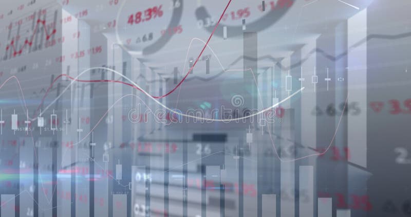 Image of Financial Data Processing and Stock Market Over Server Room ...