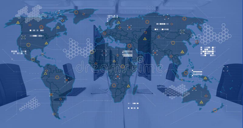 Image of Financial Data Processing and World Map Over Office with ...