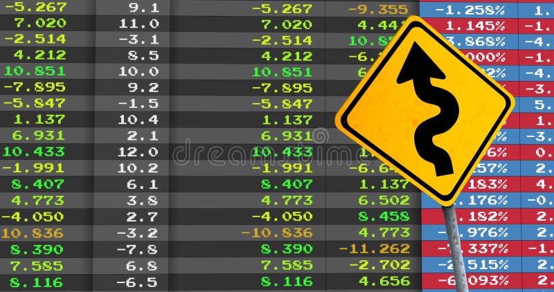Image of Financial Data Processing and Yellow Road Sign with Arrow ...