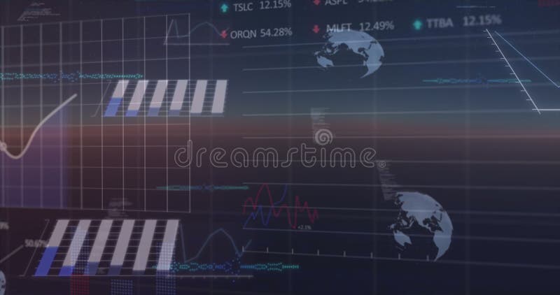 Image of Financial Data and Statistics with Globes Over Grid Stock ...