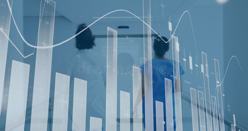 Image of Financial Graphs Over Back View of Diverse Female Doctors ...
