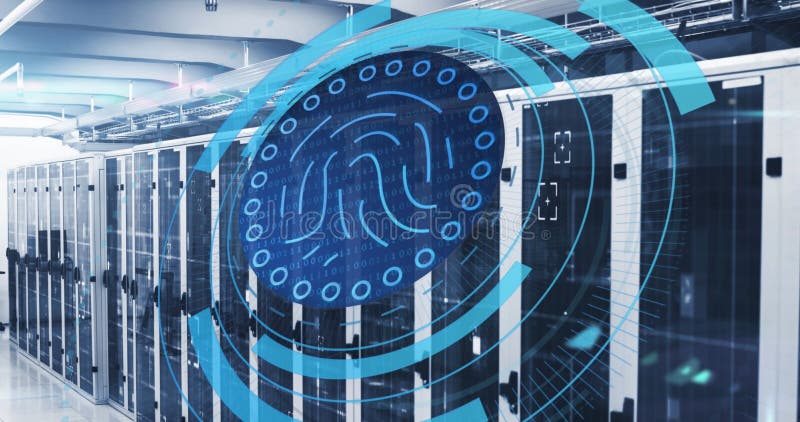 Image of Fingerprint in Circle Over Servers and Data Processing Stock ...