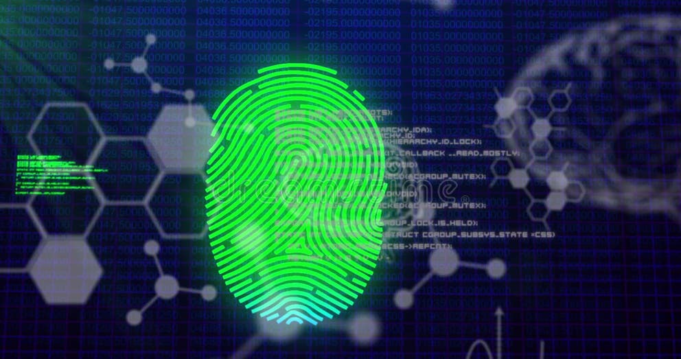 Image of Fingerprint, Computer Language, Molecule Structure, Human Brains on Binary Codes Stock ...