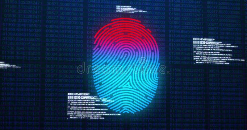 Image of Fingerprint and Data Processing on Dark Blue Background Stock ...
