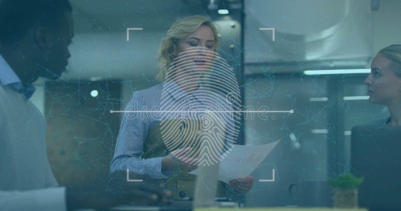 Image of Fingerprint and Data Processing Over Diverse Business People ...