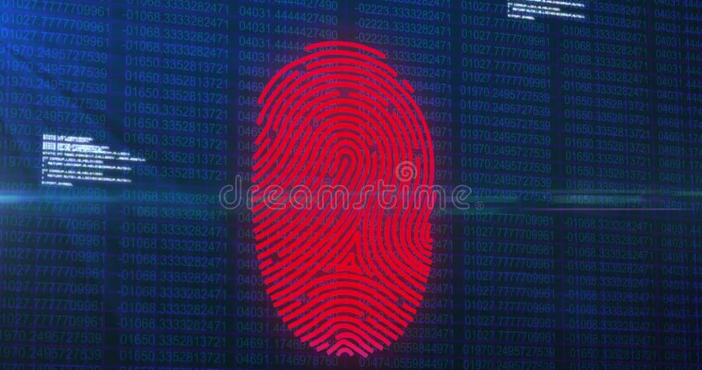 Image of Fingerprint Scanning with Lens Flare and Computer Language Over Blurred Binary Codes ...