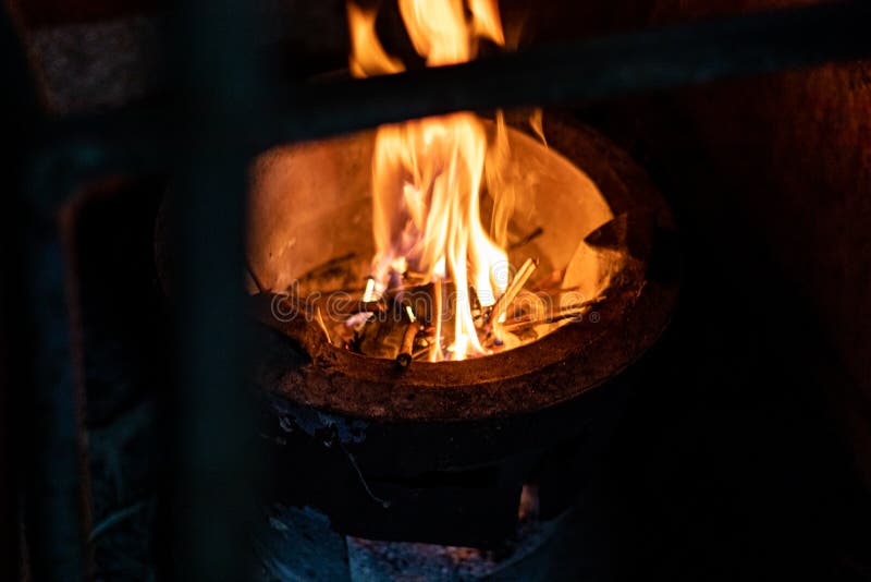 The Image of a Fire in an Ancient Stove Stock Photo - Image of warm ...