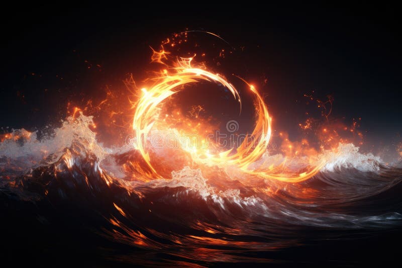 An Image of a Fire Ring in the Ocean Stock Illustration - Illustration ...