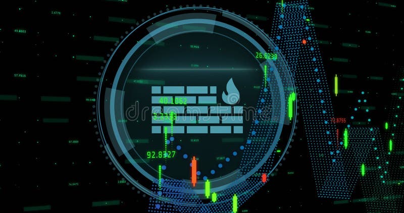 Image of Fire Wall Icon and Data Processing Over Black Background Stock ...