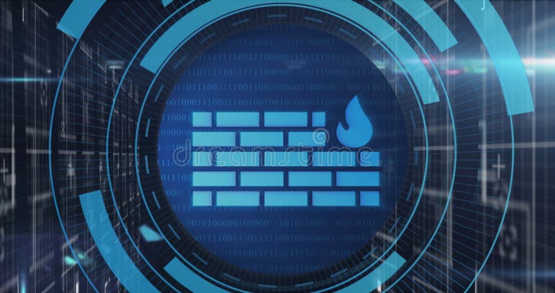 Image of Firewall in Circle Over Lights in Digital Space Stock ...