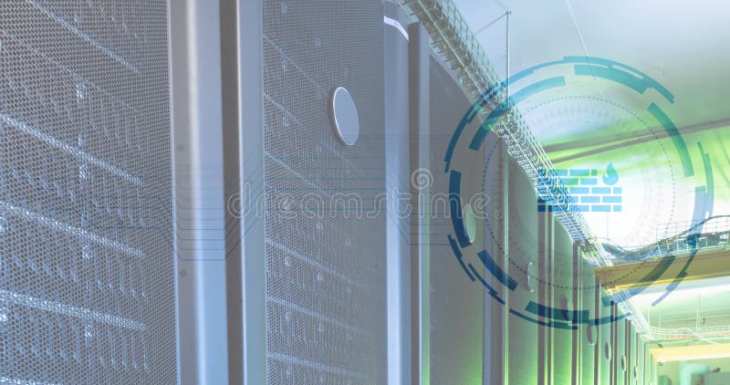 Image of Firewall Icon in Loading Circles Over Server Racks in Server ...