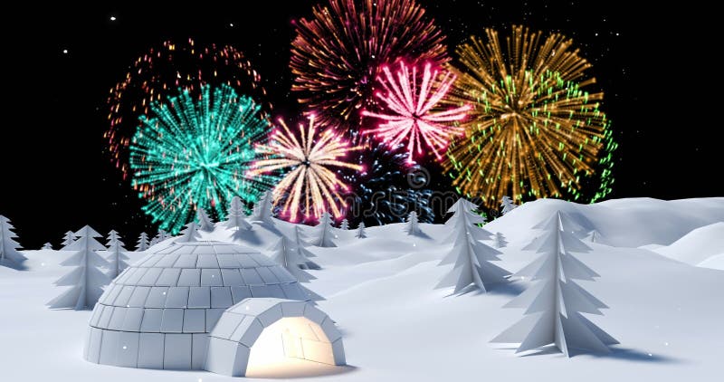 Image of Fireworks Exploding Over Winter Scenery Stock Image - Image of ...
