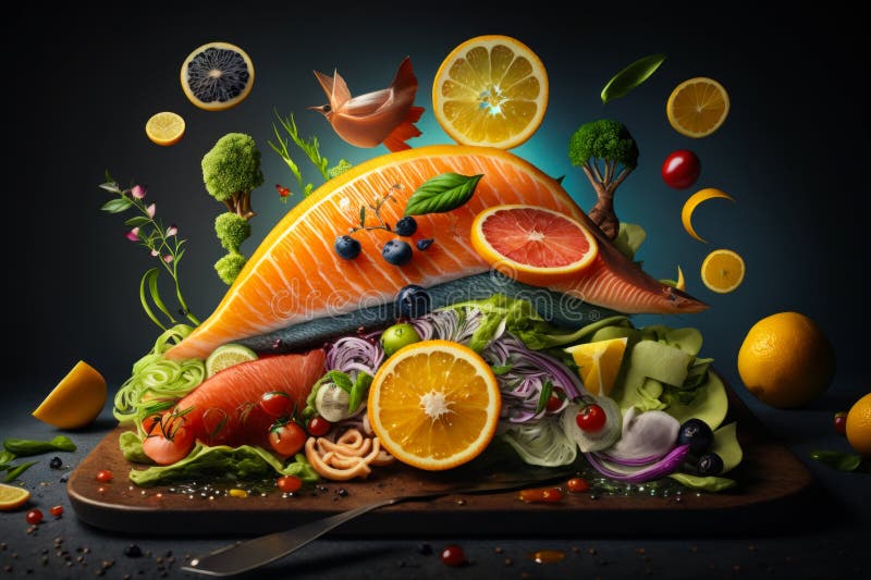 An Image of Fish with Fruits and Vegetables. Generative AI Stock Image ...