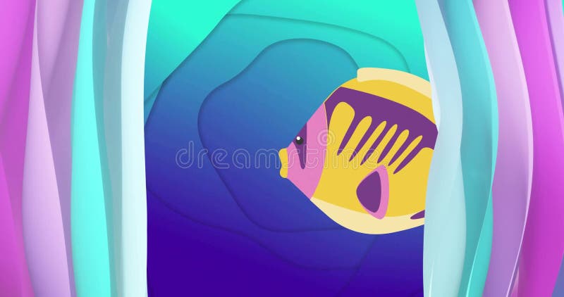 Image of Fish and Multi Coloured Layers Waving Over Blue Background ...