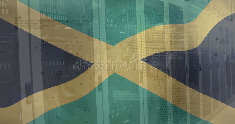 Image of Flag of Jamaica, Computer Language and Globe Over Data Server ...