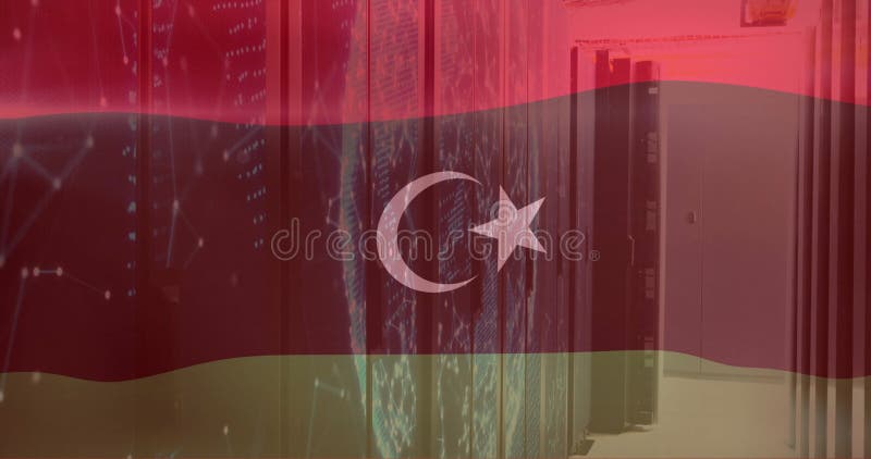 Image of Flag of Libya and Digital Data Processing Over Computer ...