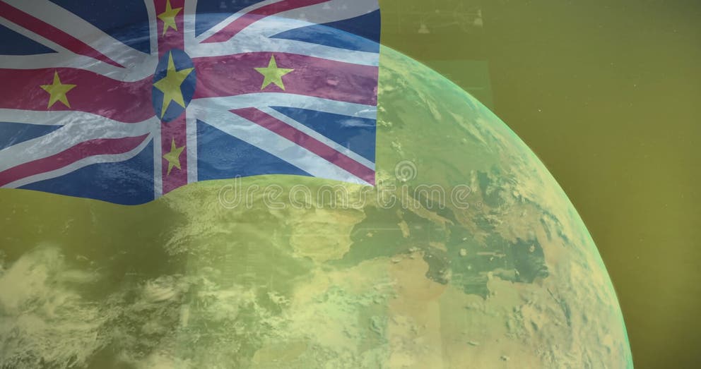 Image of Flag of Niue, Interface Screens and Data Processing Over Globe in Space Stock Image ...