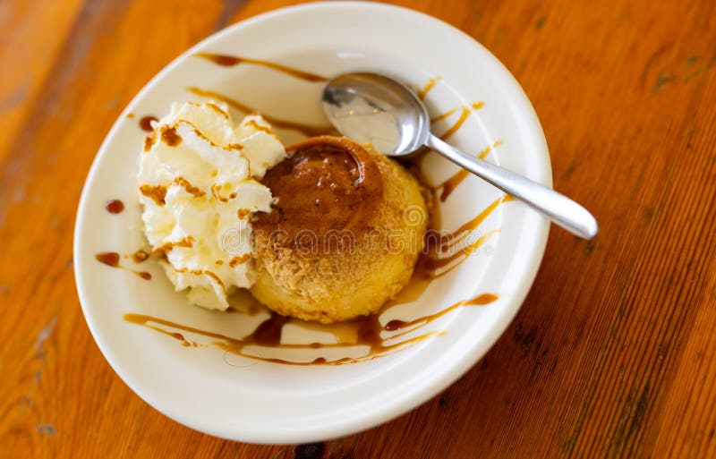 Image of Flan with cream stock photo. Image of dessert - 346380166