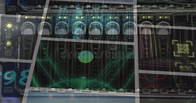 Image of Flashing Lights on Computer Server Over Colourful Clips ...