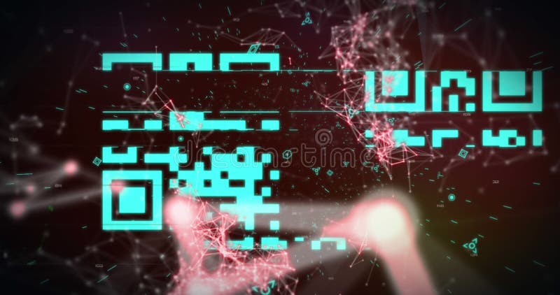 Image of Flickering Qr Code Over Network of Connections and Neon Lights ...