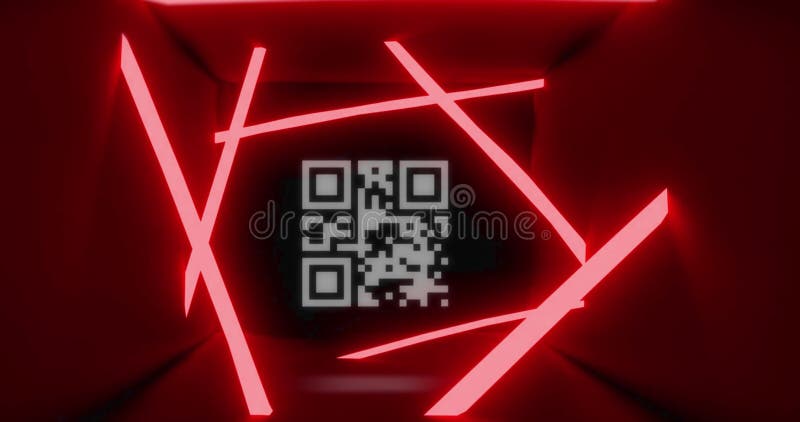 Image of Flickering Qr Code Scanner and Neon Red Stripes Against Red ...