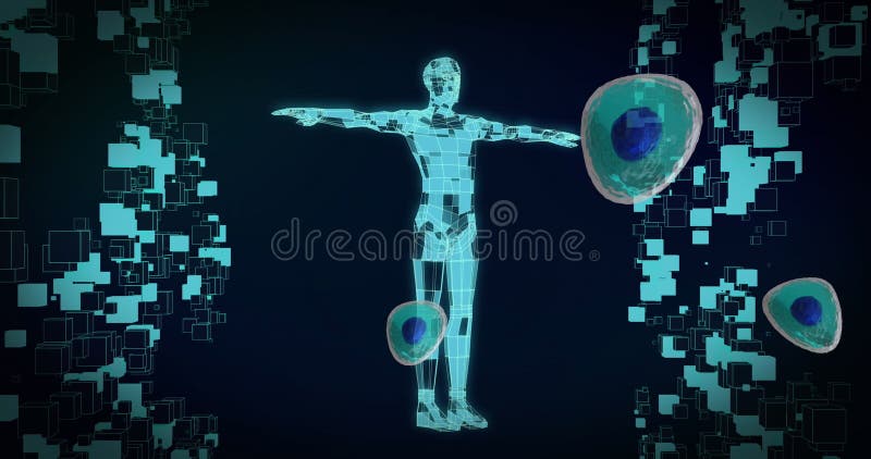 Image of Floating Cells Over Digital Human on Black Background Stock ...