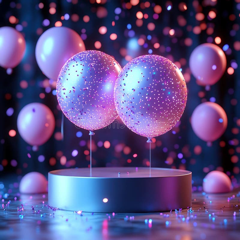 Image of Floating, Illuminated Spherical Objects, Mounted on Stands Around a Central Platform ...