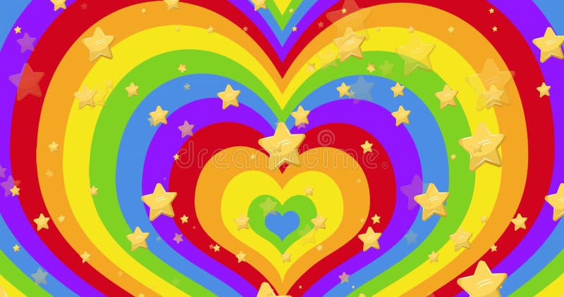 Image of Floating Stars and Balloons Over Pride Text on Rainbow Heart ...