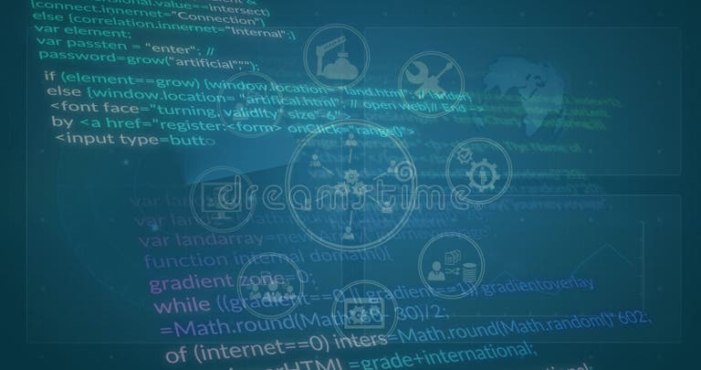 Image of Flow Charts with Computer Icons Over Programming Language ...