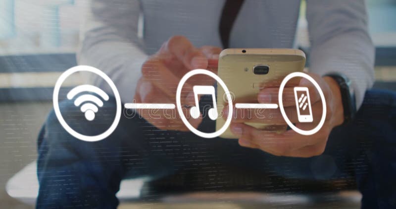 Image of Flowchart of Icons and Lens Flares Over Midsection of ...